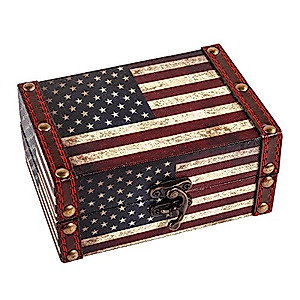 WaaHome Small Treasure Box Decorative Wooden Jewelry Keepsake Boxes For Kids Girls Boys Gifts Home Decorations (American Flag)