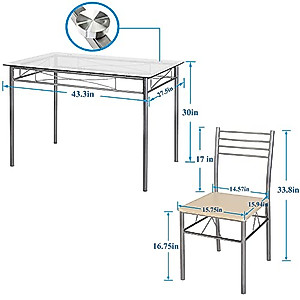 VECELO Kitchen Dining Room Table and Chairs 4, 5-Piece Dinette Sets, Space Saving (Silver), Silvery