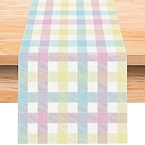 Linen Buffalo Check Plaid Spring Table Runner 72 Inches Long Farmhouse Spring Summer Easter Table Decoration for Home Kitchen Dining Room