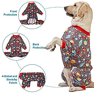 LovinPet Large Dog Pajamas: Large Breed Pitbull/Boxer/Labrador/Doberman, Lightweight Onesie,Space-Travel Grey Print,Post Surgery Shirt,UV Protection,Pet Anxiety Relief,Wound Care for Large Dog/Medium