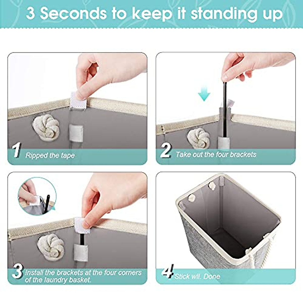 Laundry Basket of the Collapsible Linen,Laundry Hamper with Rope Handles Built-in Lining with Foldable Brackets Laundry Storage Baskets for Bathroom,Toys and Clothing Organization