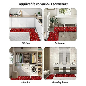 Christmas Bath Mat for Tub,Non Slip Bathroom Floor Runner Rug Quick Dry & Absorbent Diatomaceous Earth Shower Sink Bedroom Kitchen Washable Doormat,Red Candy Cane Pine Tree Berry Wreath 18x30+18x48