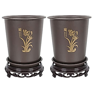 HANABASS Orchid Pot Chinese Style Flower Pot 2 Sets Succulent Pots Cactus Bonsai Container Fish Bowl Jardiniere Planter Plant Pot with Stand for Pothos Herb Spider Plant Orchid