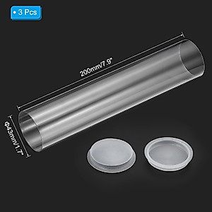 PATIKIL 7.9"L x 1.7"Dia Clear Storage Tubes, 3Pcs PC Plastic Transparent Hollow Round Rigid Tube with Cap for Beads Bath Salt Container Wedding Party Favors