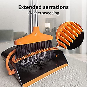 Broom and Dustpan Set(51" Long), Adjustable Length Stainless Steel Broomstick, Sstanding Dustpan and Broom for Office, Home Kitchen, Lobby Floor use (Orange and Black)