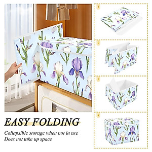 Doterii Chic Purple Iris Flower Storage Bin with Lid Fabric Foldable Cube Baskets Closet Toy Organizer
