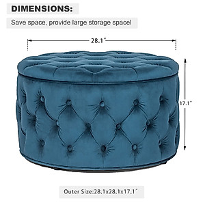 Homebeez 28 Inch Velvet Round Storage Ottoman, Button Tufted Footrest Stool Bench Coffee Table for Living Room(Dark Teal)