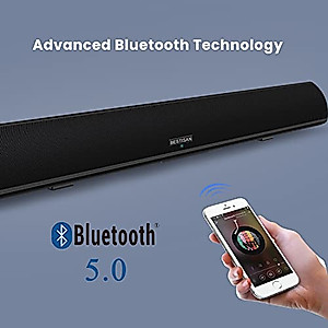 BESTISAN Sound bar, Soundbar Wired and Wireless Bluetooth 5.0 HDMI-ARC Speaker for TV (28 Inches, HDMI-ARC Connection, Optical Cable Included, DSP, Bass Adjustable, Wall Mountable)