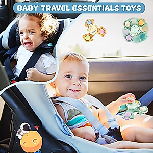 Saeifin 3Pcs Suction Cup Spinner Toy for Baby, Spinners for 2 Year Old Boy Girl, Plane Travel Toddler Sensory Toy, Birthday Gift for 18 Month, Window Toys for Infant