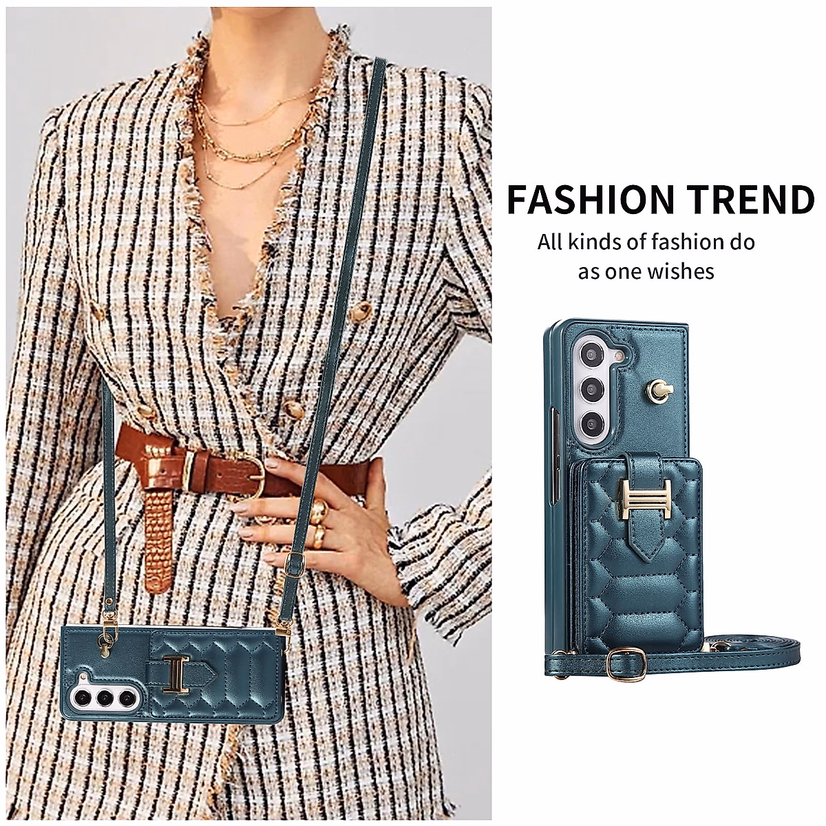 XIMAND for Samsung Galaxy Z Fold 5 Wallet Case with 2 Card Slots,Shockproof and Skin-Like Soft Leather,Stylish and Luxurious Perfect for Women.(DarkGreen)