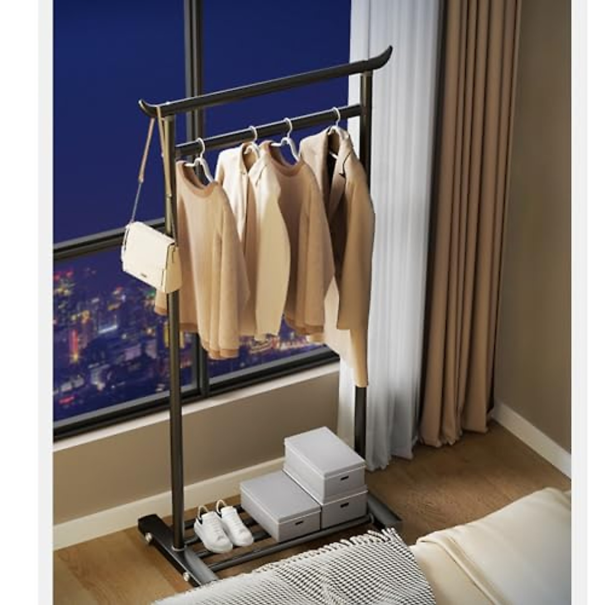 NYASAA Heavy Duty Clothes Rack with Wheels, Metal Garment Rack Hanging Rails for Bedroom, Laundry Room