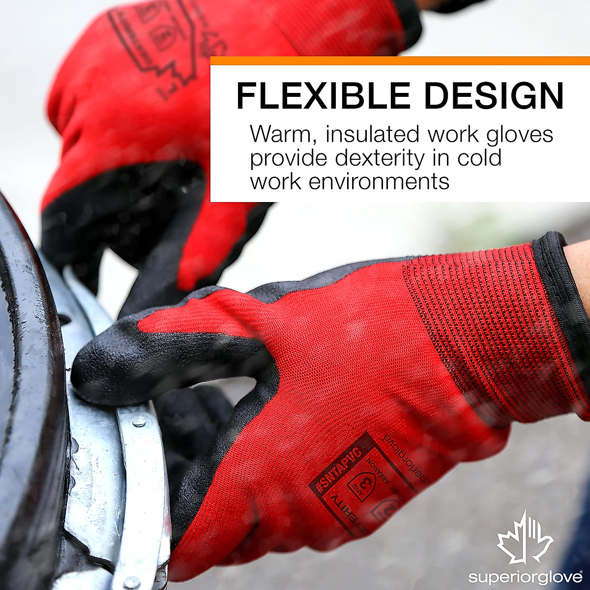 Superior Glove Winter Work Gloves - Fleece-Lined with Black Tight Grip Palms (Cold Temperatures) Freezer Gloves - SNTAPVC - Size Medium