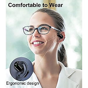 Open Ear Earbuds Bone Conduction Headphones Open Ear Headphones Wireless Bluetooth for Android iPhone, 36Hrs Playtime with Charging Case and LED Power Display Sweat Resistant for Outdoor Sports, Black