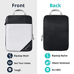 NICOSHOW 3 Set Compression Packing Cubes, Packing Cubes for Travel Compression, Compressible Packing Cubes Travel Essentials, Packing Organizers for Carry-on Luggage Suitcase, Black