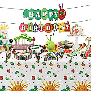 APOWBLS Hungry Caterpillar Party Tablecloth Decorations - Disposable Caterpillar Birthday Table Cover Party Supplies, Hungry Caterpillar Theme Birthday Baby Shower Table Cloth - 4 Pack (54in x 108in)