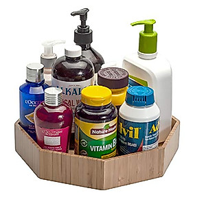 MobileVision Bamboo 360 Rotating Bathroom Toiletry & Cosmetic Spinning Tray for Countertops and Vanity with Lazy Susan Turntable, 10” Diameter with 2” Ledge