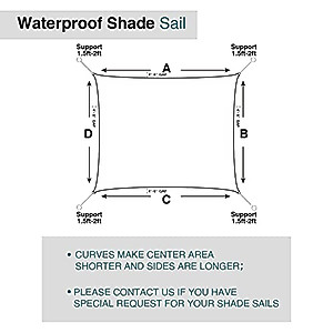 ECOOPTS 16'x16' Waterproof Sun Shade Sail Rectangle Canopy Cover UV Blockage for Outdoor Patio Pergola Backyard Garden (Light Gray)