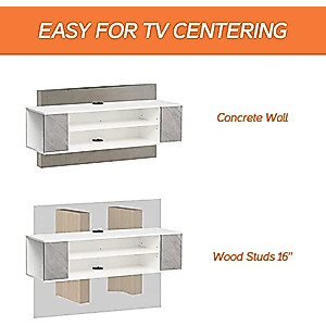 WAMPAT 2-in-1 Piece Floating TV Stand with Led Lights,79" Floating Entertainment Center Up to 80 Inch TVS, TV Cabinet Media Console Wood Storage Hutch Under TV for Living Room,Grey&White