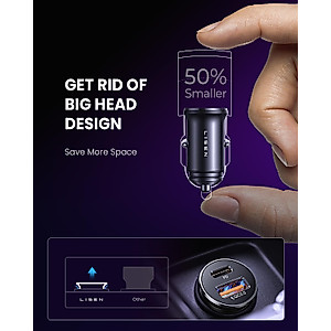 LISEN USB C Car Charger [54W] [Flush Fit] Cigarette Lighter Adapter USB Charger, 36W PD 3.0 2 Port Type C Car Adapter, iPhone Car Charger, for iPhone 15/14/13/12 Series, Samsung S23/S22/S21, iPad