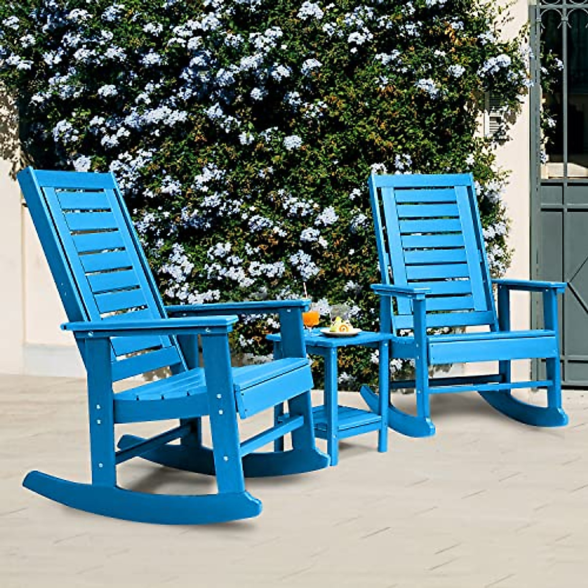 GREENVINES Outdoor Rocking Chairs | Porch Rocker | HDPE Plastic | Pacific Blue | Oversized Rockers | High Back | Big & Tall | Ladder Back | for Patio Outside Backyard Balcony Garden