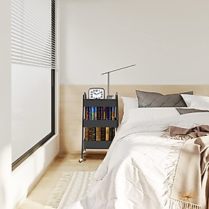 3 Tier Rolling Cart, Metal Ultility Cart with Extra Large Lockable Wheels, Makeup Storage Organizer Craft Trolley, Serving Cart Easy Assembly for Kitchen, Bathroom, Office (Black)