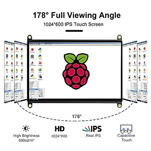 wisecoco 7 Inch Touchscreen Monitor for Raspberry Pi HDMI IPS 1024 x 600 Mini LCD Display for RPI Pi 5/4B/3B 2 Zero B B+ Windows Driver-Free