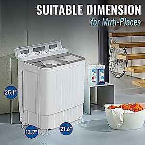 Superday Portable Washer and Dryer, 17.6LBS Small Washing Machine and Spin Dryer Combo, Compact Mini Twin Tub Washing Machine for Apartment, Dorms, RV, Camping, Laundry, College Rooms, Grey