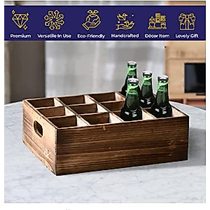 DFW Consumables - Farmhouse Wooden Crates for Display, 13" x 10" Wooden Bottle Caddy with 12 Individual Slots, Decorative Boxes with Carrying Handles
