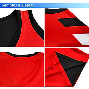 KXK Men's Blank Reversible Basketball Jersey Team Uniform Athletic Hip Hop Basketball Shirts S-4XL Red/Black