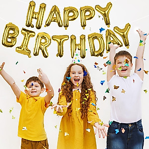 Happy Birthday Banner (3D Gold Lettering) Mylar Foil Letters | Inflatable Party Decor and Event Decorations for Kids and Adults | Reusable, Ecofriendly Fun