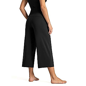 Tmustobe Womens Lounge Yoga Capris Pants Bootleg Tummy Control High Waist Workout Flare Crop Pants with Pockets (Black, Large)