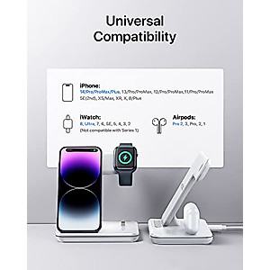 Intoval Wireless Charger, 3 in 1 Charger for iPhone/iWatch/Airpods, Qi-Certified Charging Station for iPhone 14/13/12/11/Pro/Max/XS/Max/XR/XS/X, iWatch 7/6/SE/5/4/3/2, Airpods Pro/3/2/1 (Z5,White)