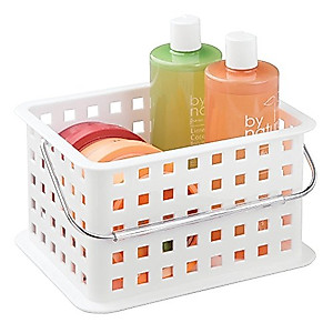 iDesign Spa Plastic Storage Shower Basket with Handle for Bathroom, Health, Cosmetics, Hair Supplies and Beauty Products, Small, White