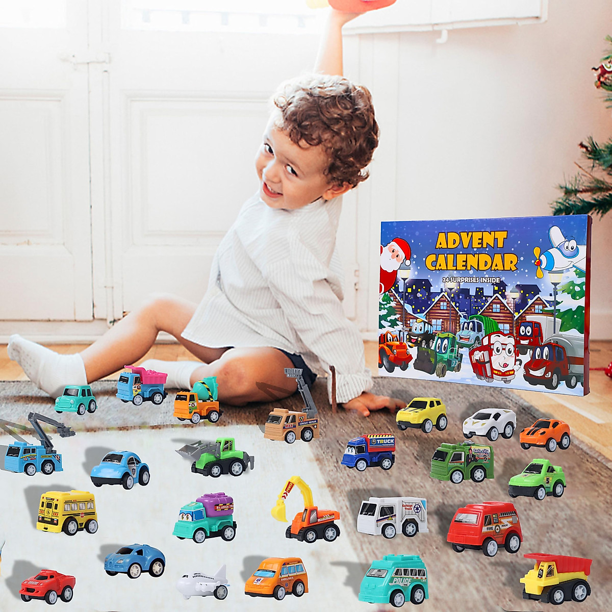 Juegoal 24 Pieces Pull Back Cars and Trucks Toy Vehicles Set for 3-6 Year Old Toddlers Kids, Kids Party Favors, Stocking Stuffers, Easter Party Favors Gifts Presents Toys, Perfect for Boys and Girls