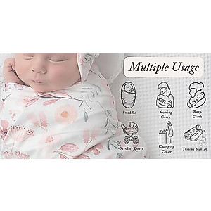 Terriboo Newborn Receiving Blanket and Headband Set Flower Print Baby Swaddle Wrap Floral (Pink 2)