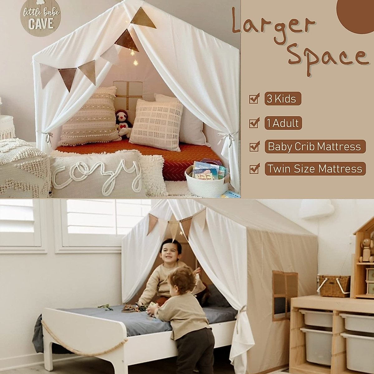 Large Kids Tent, Play Tent with Banner, Light and Padded Mat, Kids Play Tent, Mushroom Tent, Kids Playhouse for Kids Aged 3+, Play House for Toddlers, Easy to Assemble and Wash, 52" x 35" x 51"