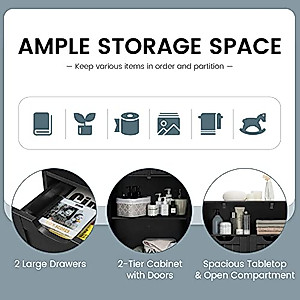 COSTWAY Bathroom Storage Cabinet, Freestanding Storage Organizer with 2 Drawers & Adjustable Shelf, Wooden Floor Cabinet for Living Room, Bedroom, Kitchen, Entryway (Black)