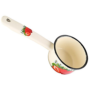 DOITOOL Enamel Milk Pan Vintage Chinese Mini Butter Warmer Nonstick Saucepan Pan with Pour Spout Melting Pot Enamelware for Induction Electric Gas Stoves Long Handle Water Ladle