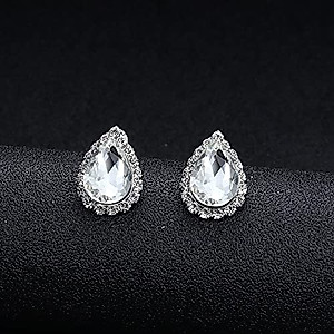 LOYALLOOK Bridal Rhinestone Teardrop Statement Necklace Bracelets and Dangle Earrings Jewerry Sets for Proms Weddings
