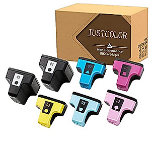 JUSTCOLOR Compatible Ink Cartridge Replacement for HP 02 use with Photosmart D7155 D7160 D7245 D7255 D7363 D7460 3210 3310 C5100 C5180 C6250 C6280 C7280 C7180 C8180 C6180 D7360 8250 C7200 (7-Pack)