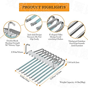 [2024 Upgraded] Zensbin Space-Saving 9-Layer Pant Hanger with Non Slip Stainless Steel Rack for Jeans, Trousers and Shirts (2 Pack)