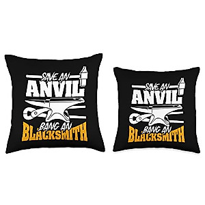 Forging Anvil T-Shirts & Funny Blacksmith Gifts Save an Anvil-Bang Funny Blacksmith Throw Pillow, 16x16, Multicolor