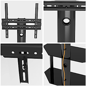 Universal Floor TV Stand with Height Adjustable and Media Shelf for 32-70 inch Flat Screen TV, Swivel TV Mounts Stand with Solid Wood Base for Living Room (Walnut)