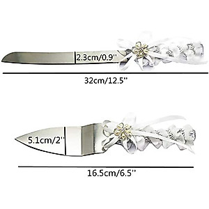 TANG SONG Stainless Steel Elegant Wedding Cake Knife and Serving Set Resin Plastic Handle Pearl Flower Shape with Lace Wedding Cake Knife and Shovel