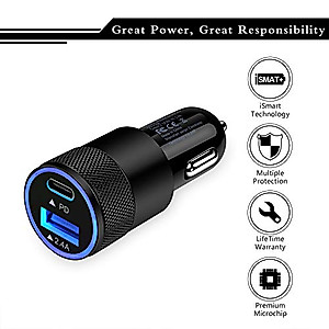 USB C Fast Car Charger,30W 3.0 PD Type C Car Adapter 2 Port USB C Car Plug Compatible for iPhone 14/13/12 Pro Max/11 Pro Max/SE/X/XR/8/7/6 Plus,Samsung Galaxy S23 S22 S21 S20 S10 Plus,Google Pixel 7 6