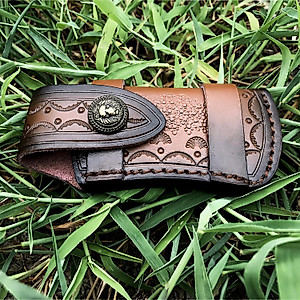 COHOMELARS Leather Pocket Knife Sheath for 4'' Folding Knife,Horizontally Carry Small Leather Knife Pouch Belt Loop,EDC Leather Knife Snap Case,Knife Holster Brown