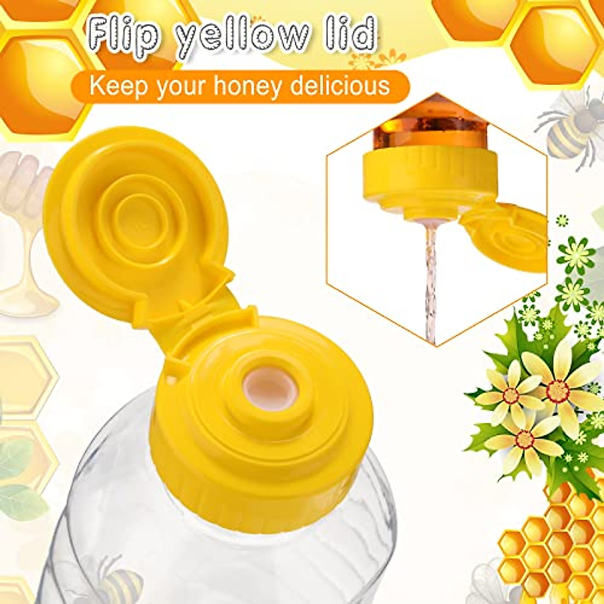 24 Pcs Clear Plastic Honey Bottles Plastic Skep Style Jar Honey Squeeze Bottle Empty Refillable Honey Dispenser with Flip Top Lids Leak Proof Honey Containers Holders for Storing and Dispensing (12oz)