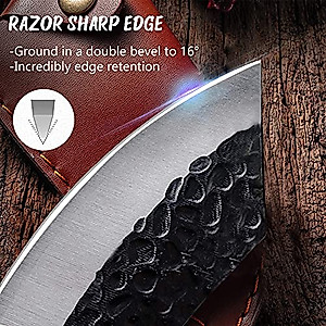 Butcher Knife Forged in Fire Knives Outdoor Camping Knife Curved Boning Knife with Sheath Filet Knife for Fishing Carbon Steel Meat Cleaver Knife for Kitchen BBQ Gift Collection