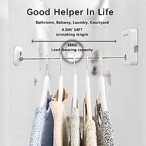 Retractable Clothesline Indoor Outdoor Clothes Line 14ft, Wall Mounted Heavy Duty Retractable Clothesline Laundry Line Retractable Can Hanging Clothes 55lb, Clothes Drying line Best Gift for Family