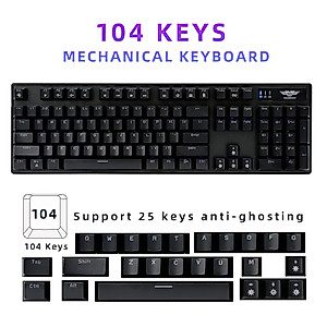 Newmen GM325 Gaming Mechanical Keyboard,LED Backlit Wired 104 Keys Mechanical Gaming Keyboard,Anti-ghosting,Macro Programmable PC Gaming Keyboards for Windows Computer Laptop(Blue Switch)